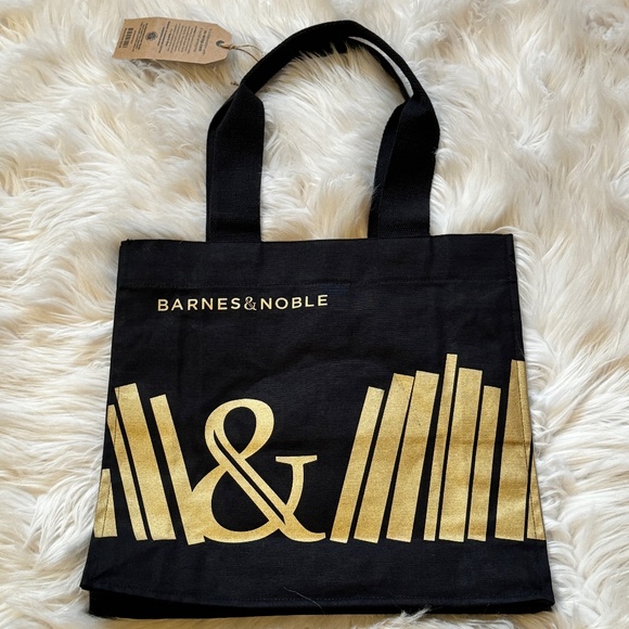 Bags | Barnes And Noble 10 Cotton Black Canvas Tote With Gold Color ...